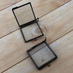 Double Sided Bronze Square Glass Frame Locket Hinged Pendant Floating ...