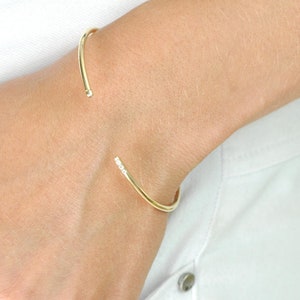 14k Gold Open Cuff Bracelet, Trendy Gold & Diamond Delicate Stacking ...