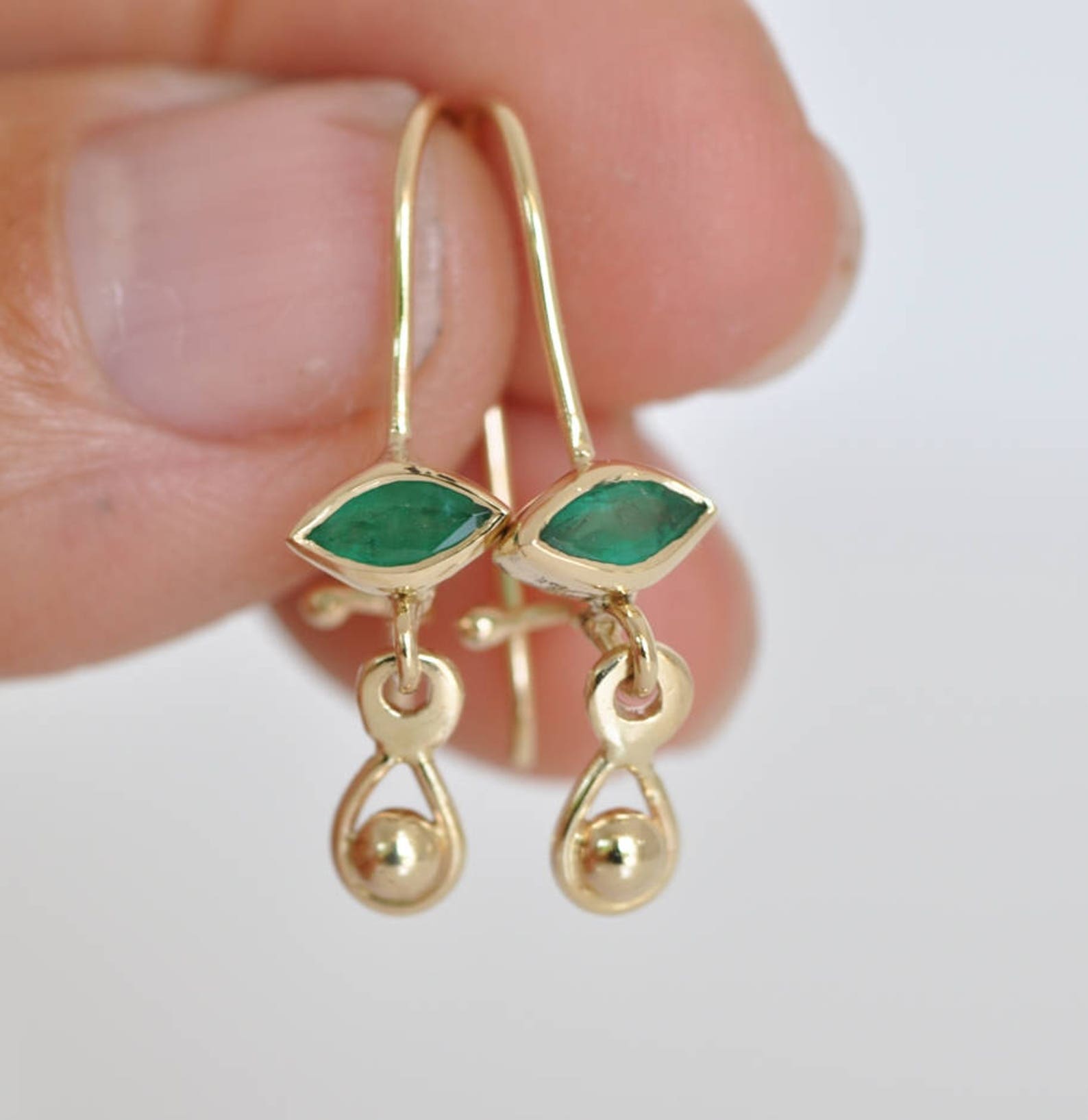 Blue Sapphire Gold Earring,tiny Dangle Earring, Small Marquise Sapphire ...