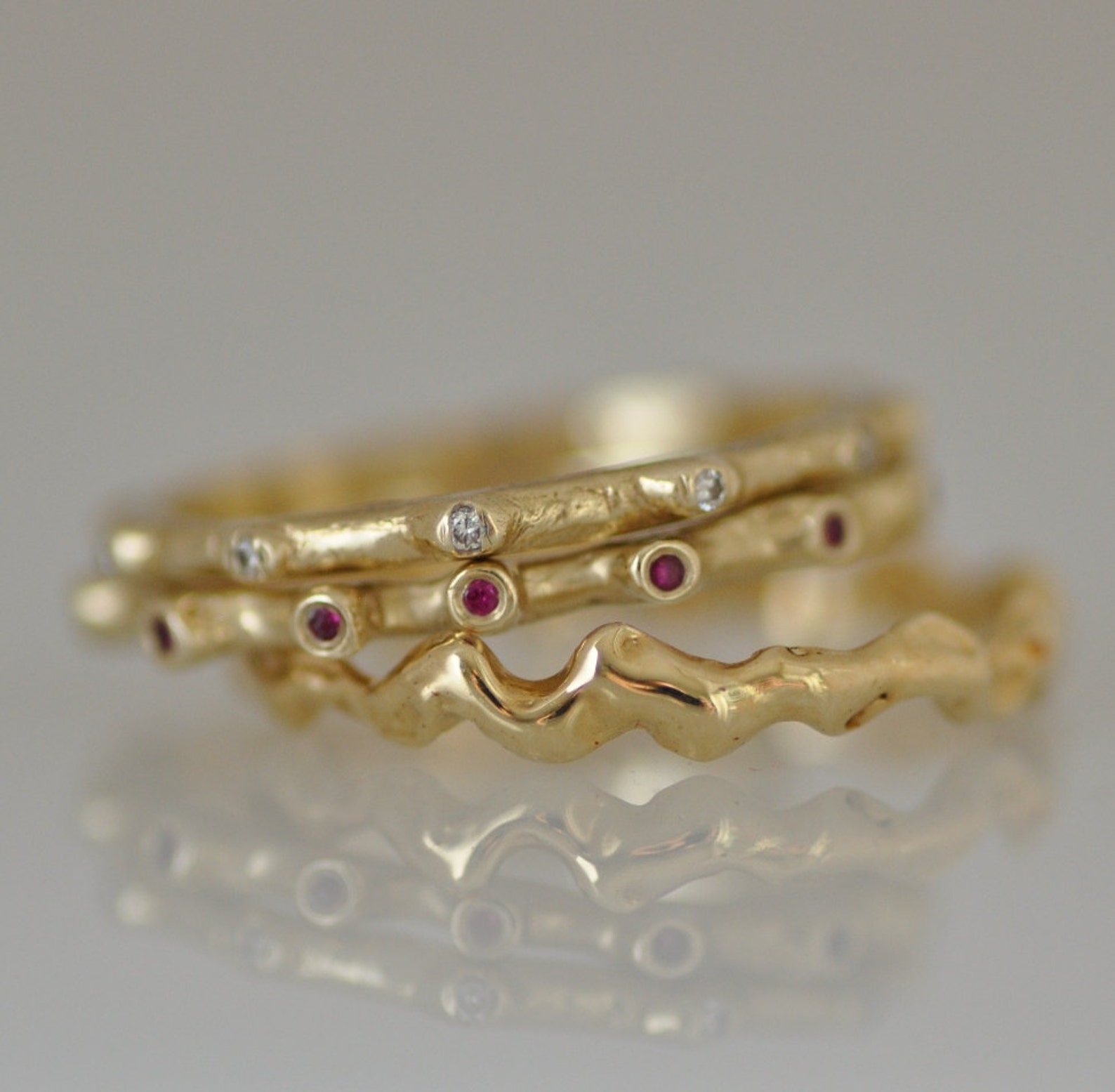 Thin Gold Rings , Delicate Set 14k Gold Ring , Stacking Ring , Gold ...