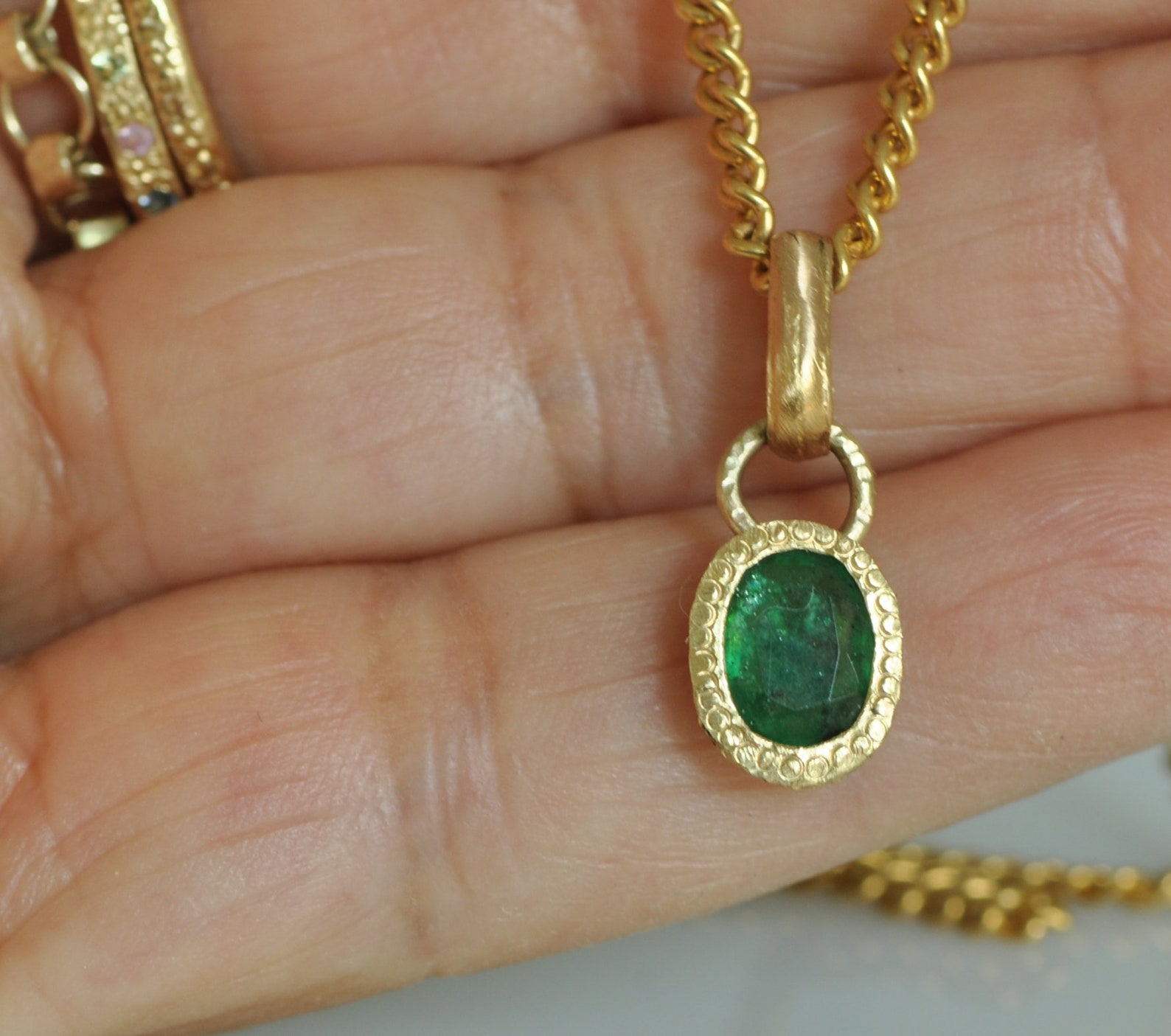 18K Gold Emerald Pendant,green Emerald and Ruby Pendant,18k Gold ...