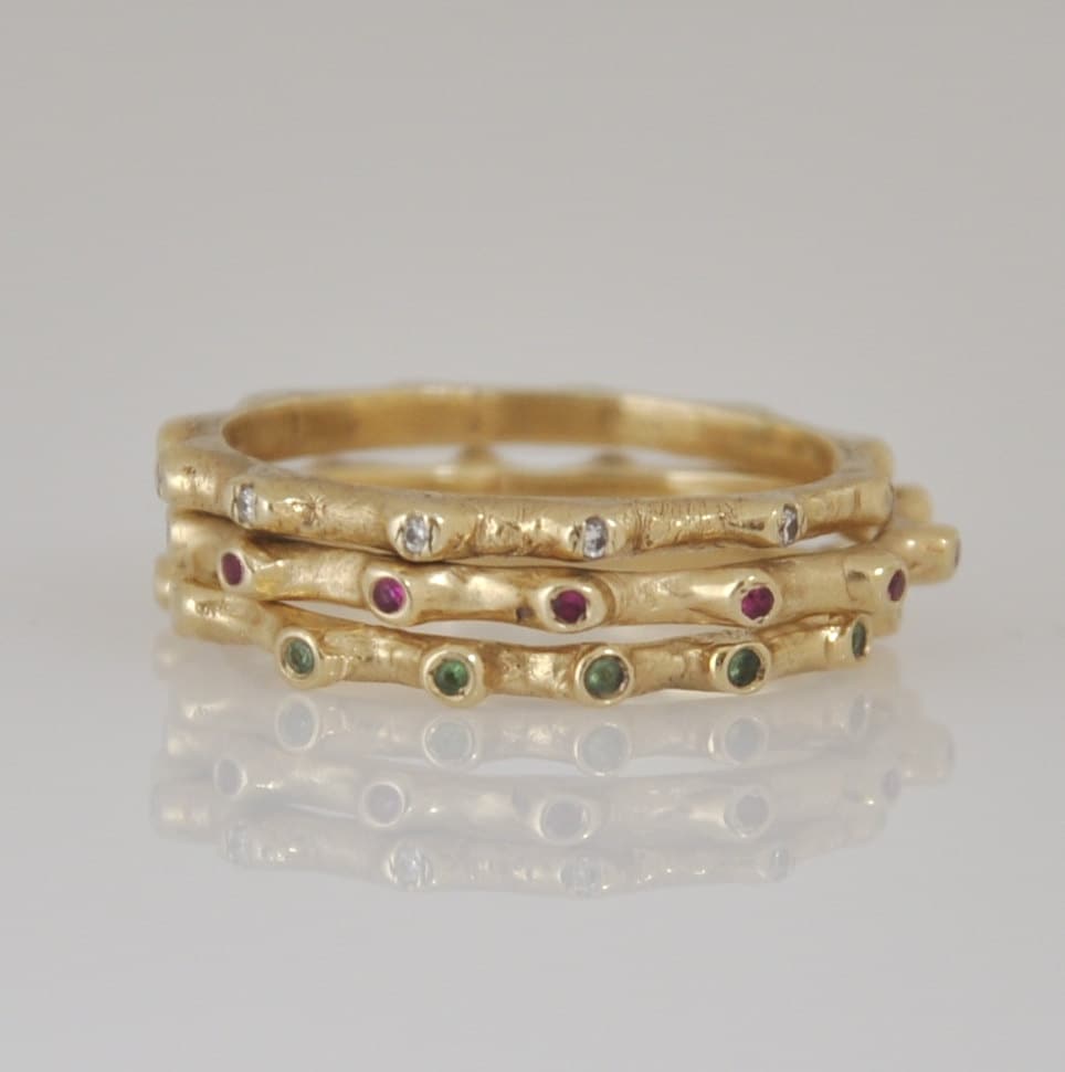 14K gold set Of Rings Gemstones Rings Set Of Gold Rings | Etsy