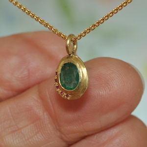 Green Emerald and Ruby Pendant, 18k Gold Emerald Necklace, Ruby and ...