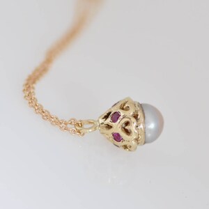 Gold and Ruby Necklace, Bridle Pearl Gold Necklace, Handmade Gold ...