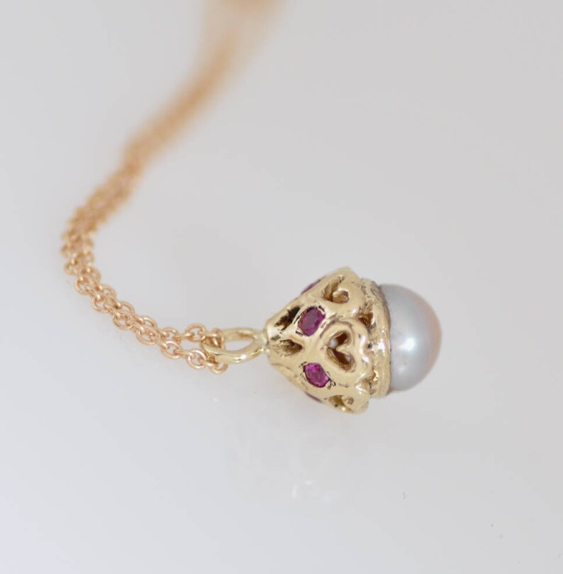 Gold and Ruby Necklace, Bridle Pearl Gold Necklace, Handmade Gold ...