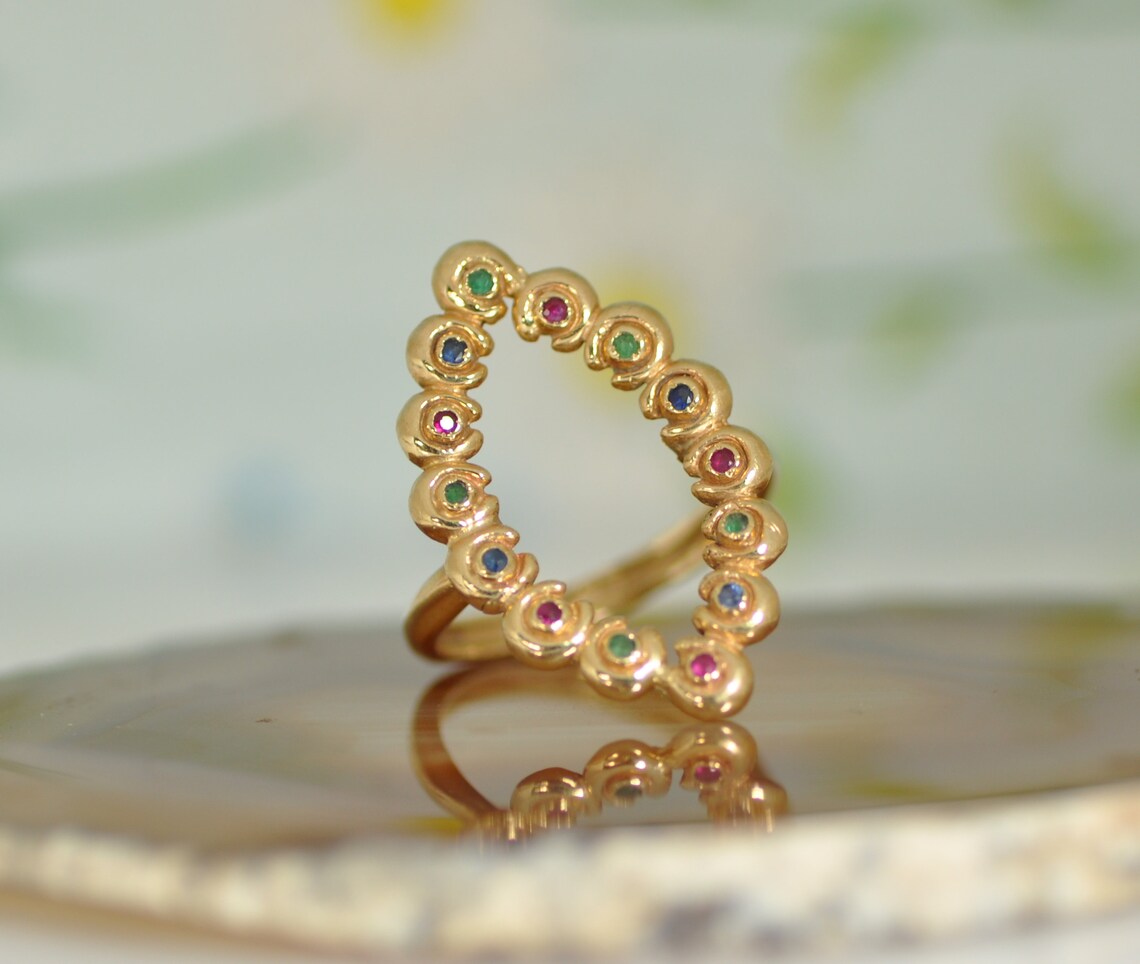 Unique Handmade Ring Multistone Ring Gold Ring and - Etsy Israel