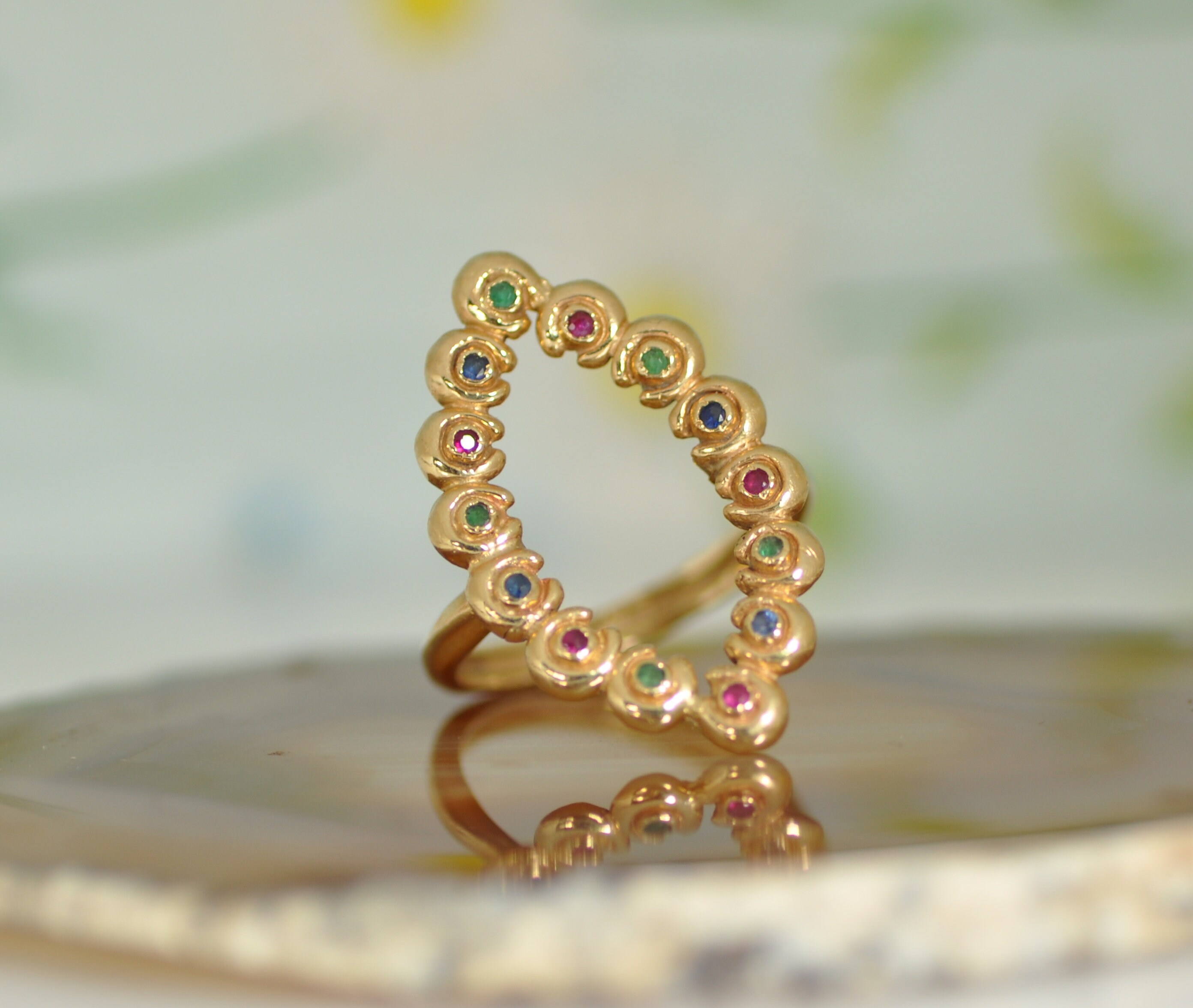 Unique Handmade Ring Multistone Ring Gold Ring and - Etsy Israel