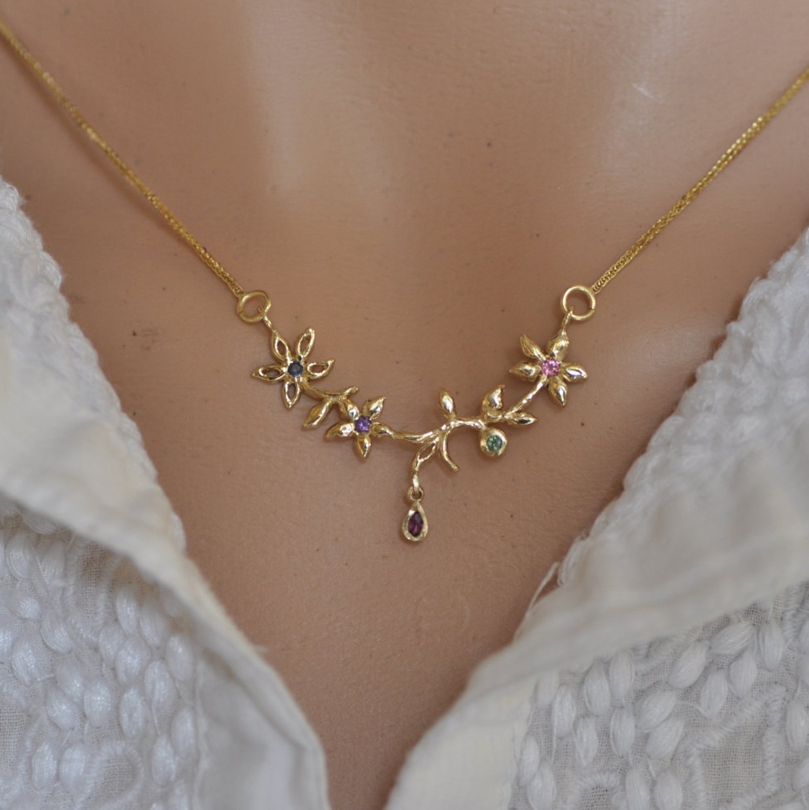 Flower Gold Necklace Dainty Gold Necklace 14K Gold Necklace - Etsy Israel