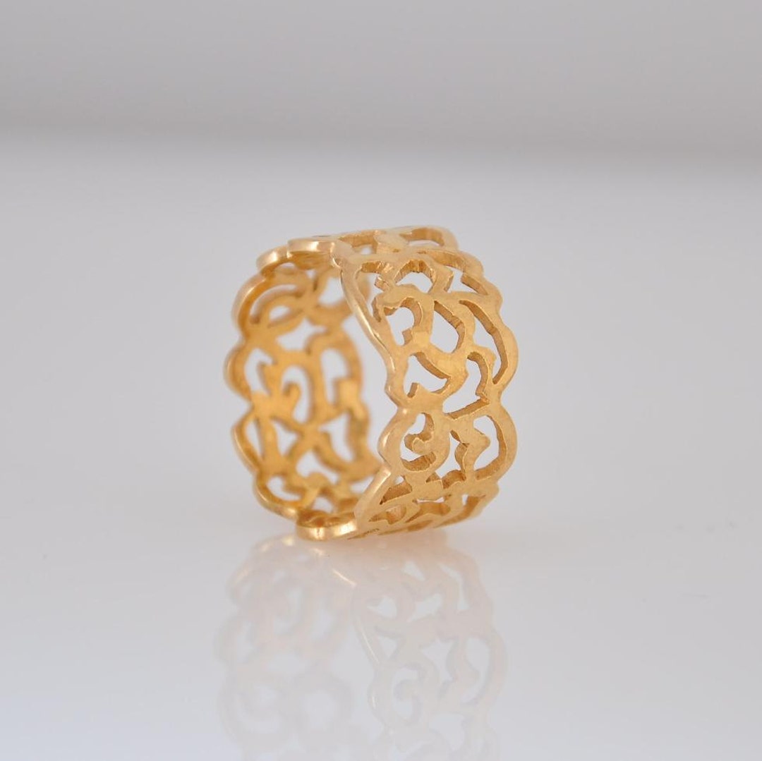 Gold Lace Band, Wide Gold Ring, Wide Wedding Band, 14k Gold Wide Band ...