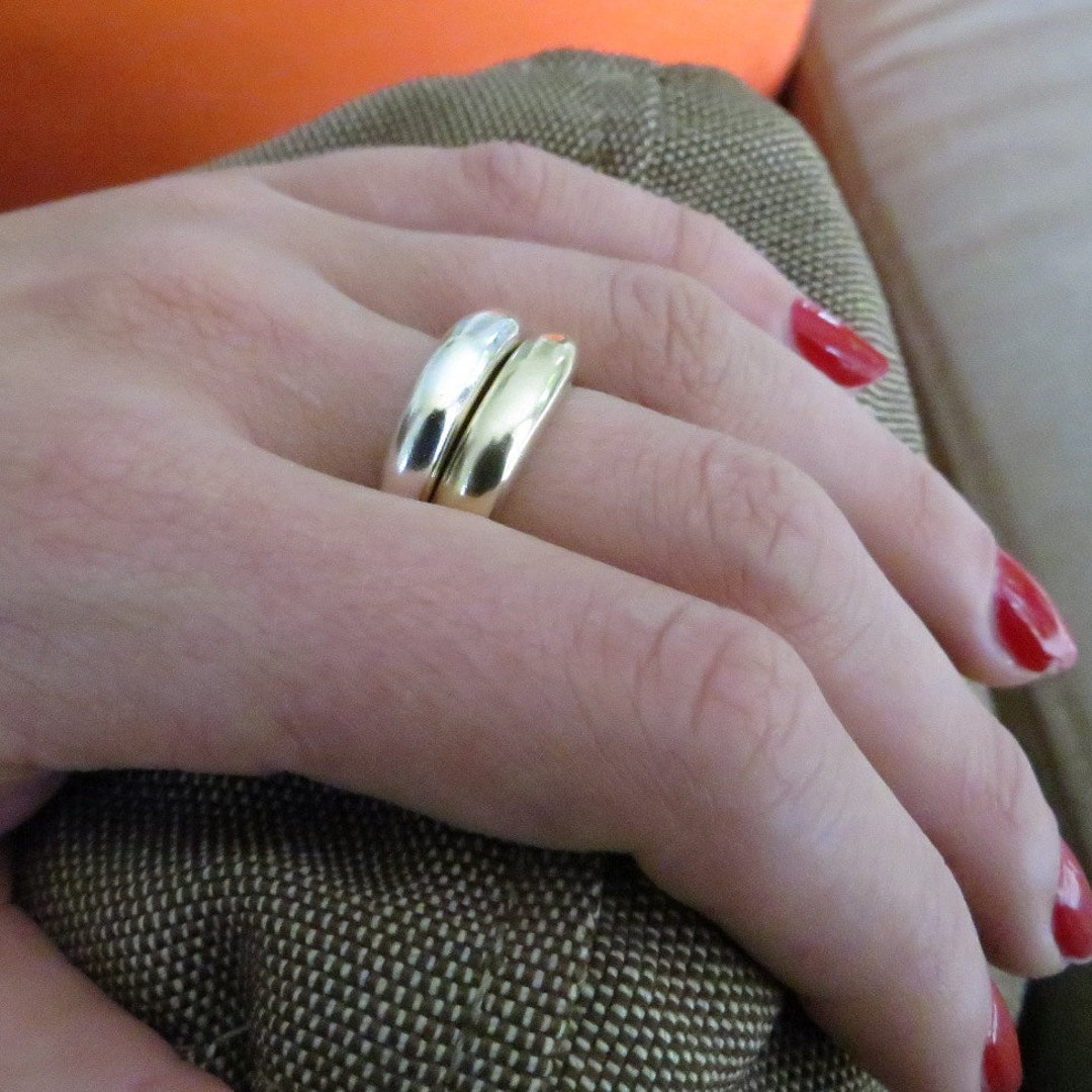 Set of Gold Rings, Two Tones Gold Rings for Woman, Solid Gold , Wide ...