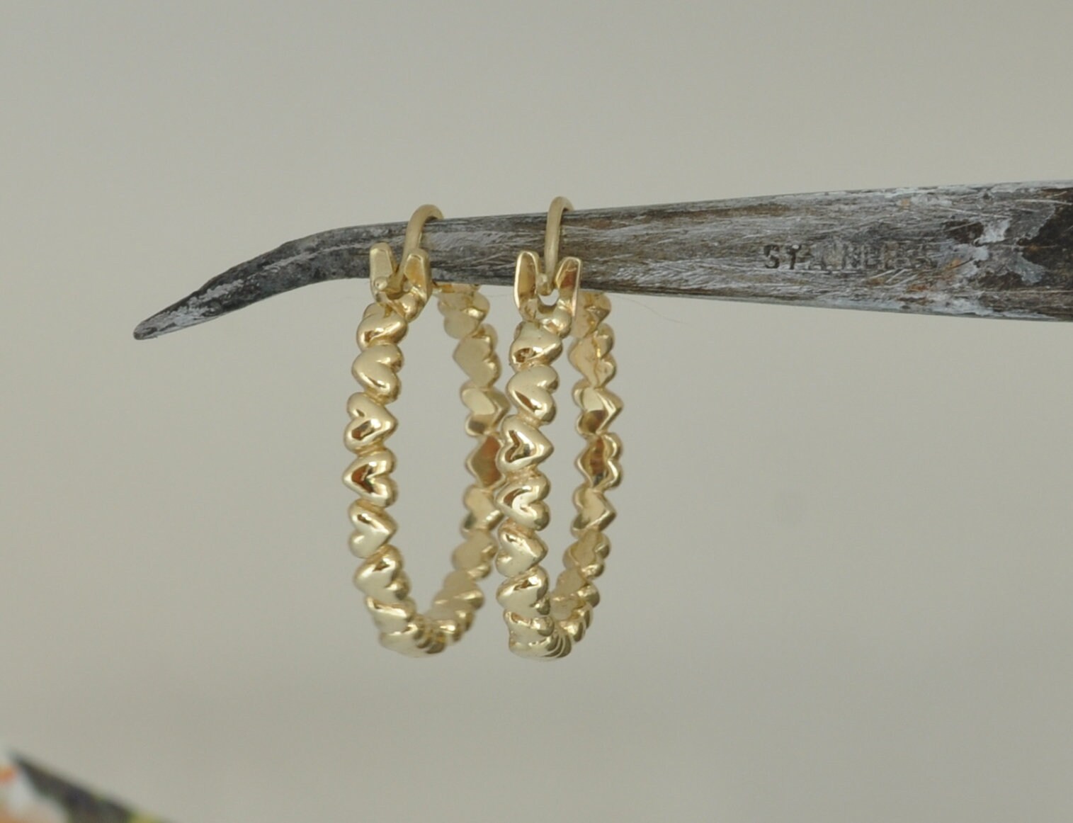 14k Solid Gold Earrings Gold Hoop Earrings Heart Hoop | Etsy