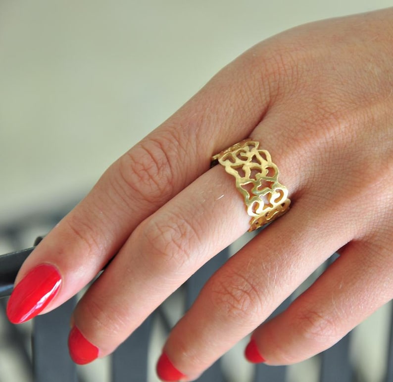 Gold Lace Band Wide Gold Ring Wide Wedding Band 14k Gold | Etsy