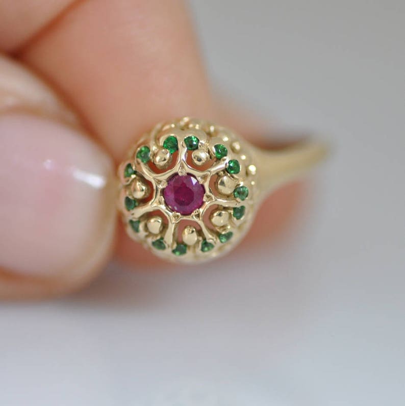14k Gold Set for Anniversary, Ruby Set for Women, Ring and Necklace ...