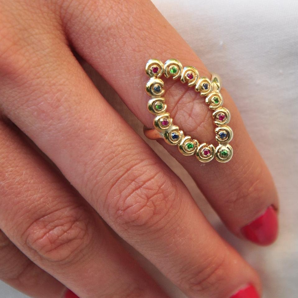 Unique Handmade Ring Multistone Ring Gold Ring And | Etsy