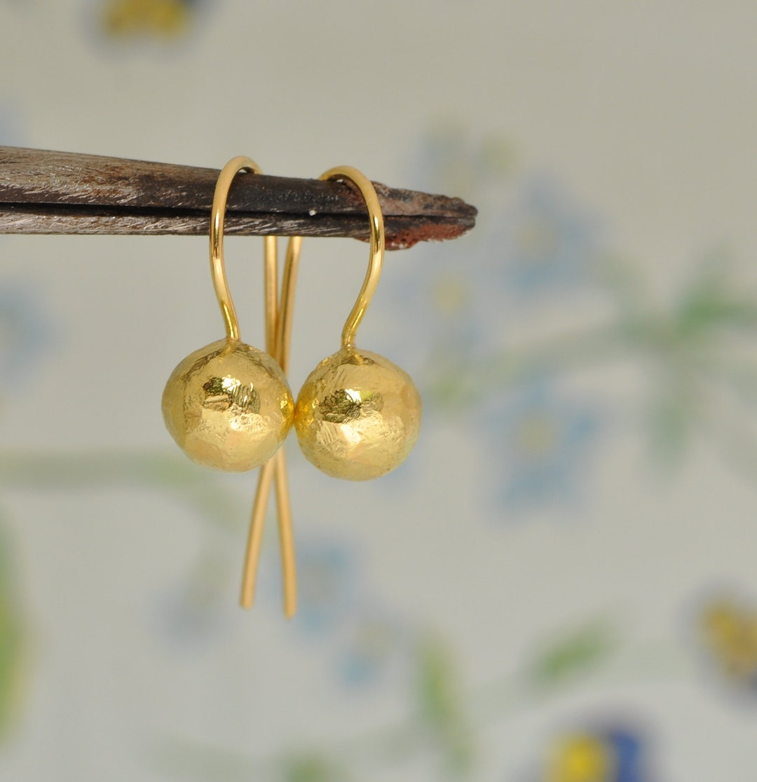 18k Gold Earring, Gold Ball Earring, Gold Wedding Earring, Gold Dangle ...