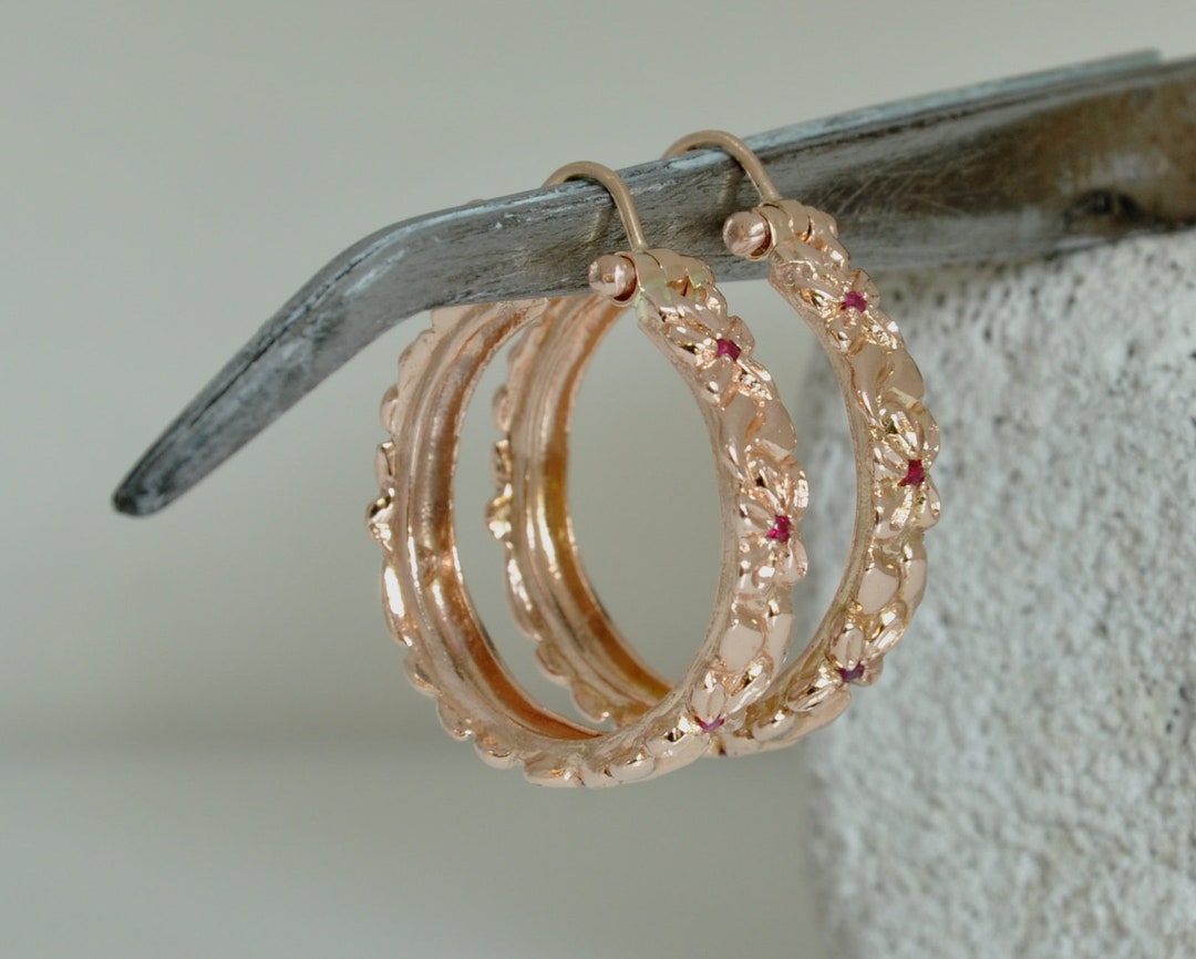 Large Solid Gold Earrings, 14k Solid Rose Gold Earrings, Ruby Earrings ...