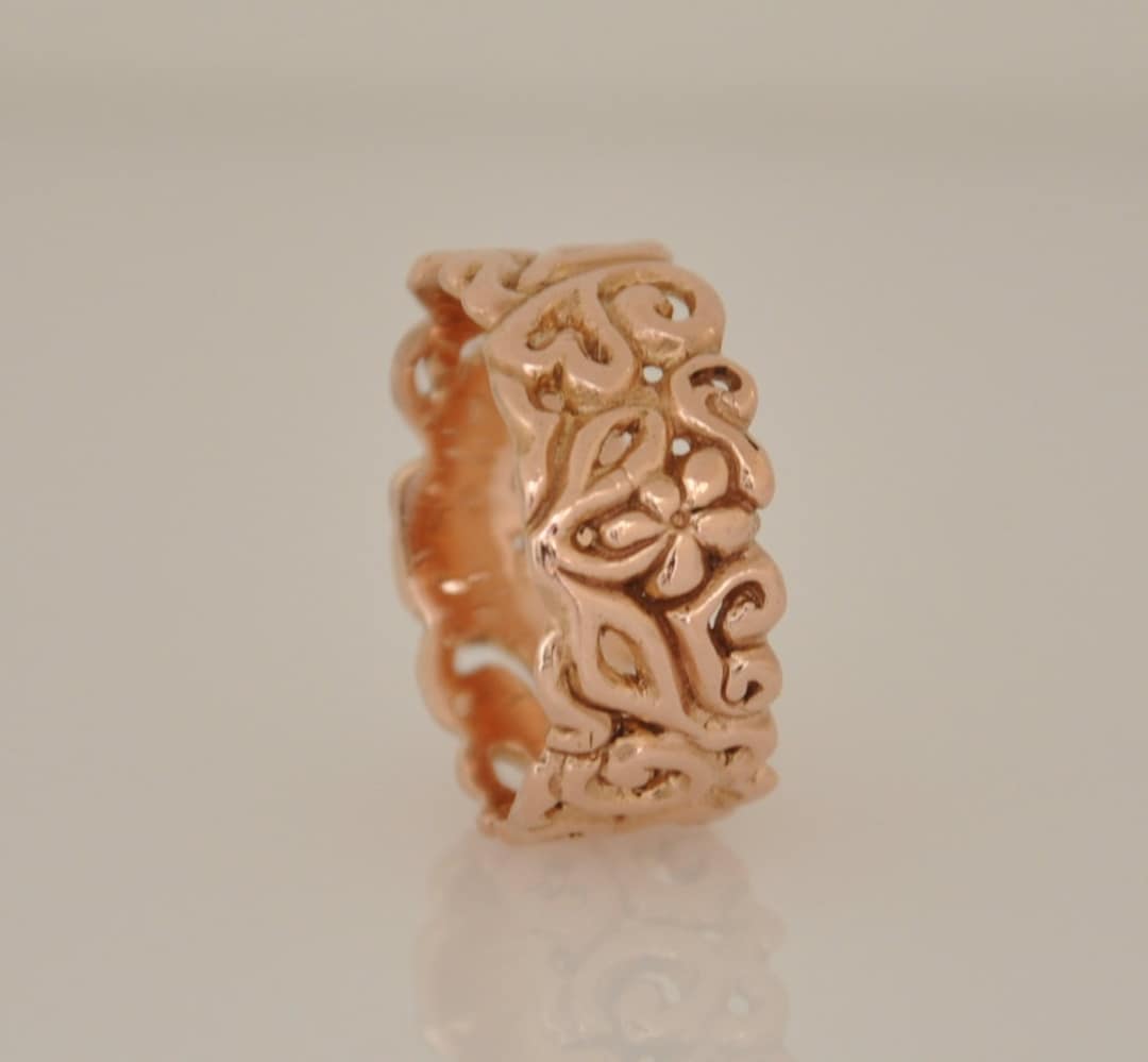 Rose Gold Wedding Band, Wide Gold Band , Unique Woman Wedding Band, 14k ...