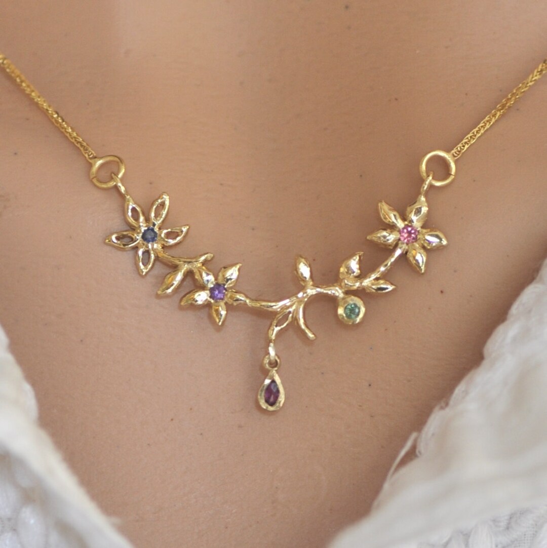 14K Gold Flower Necklace , 14k Solid Gold Pendant , Solid Gold Necklace ...