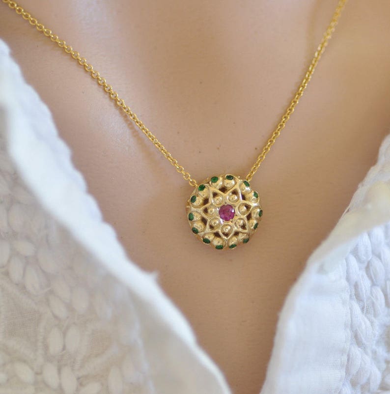Ruby Gold Pendant , 14k Solid Gold Necklace , Ruby Necklace , Unique ...