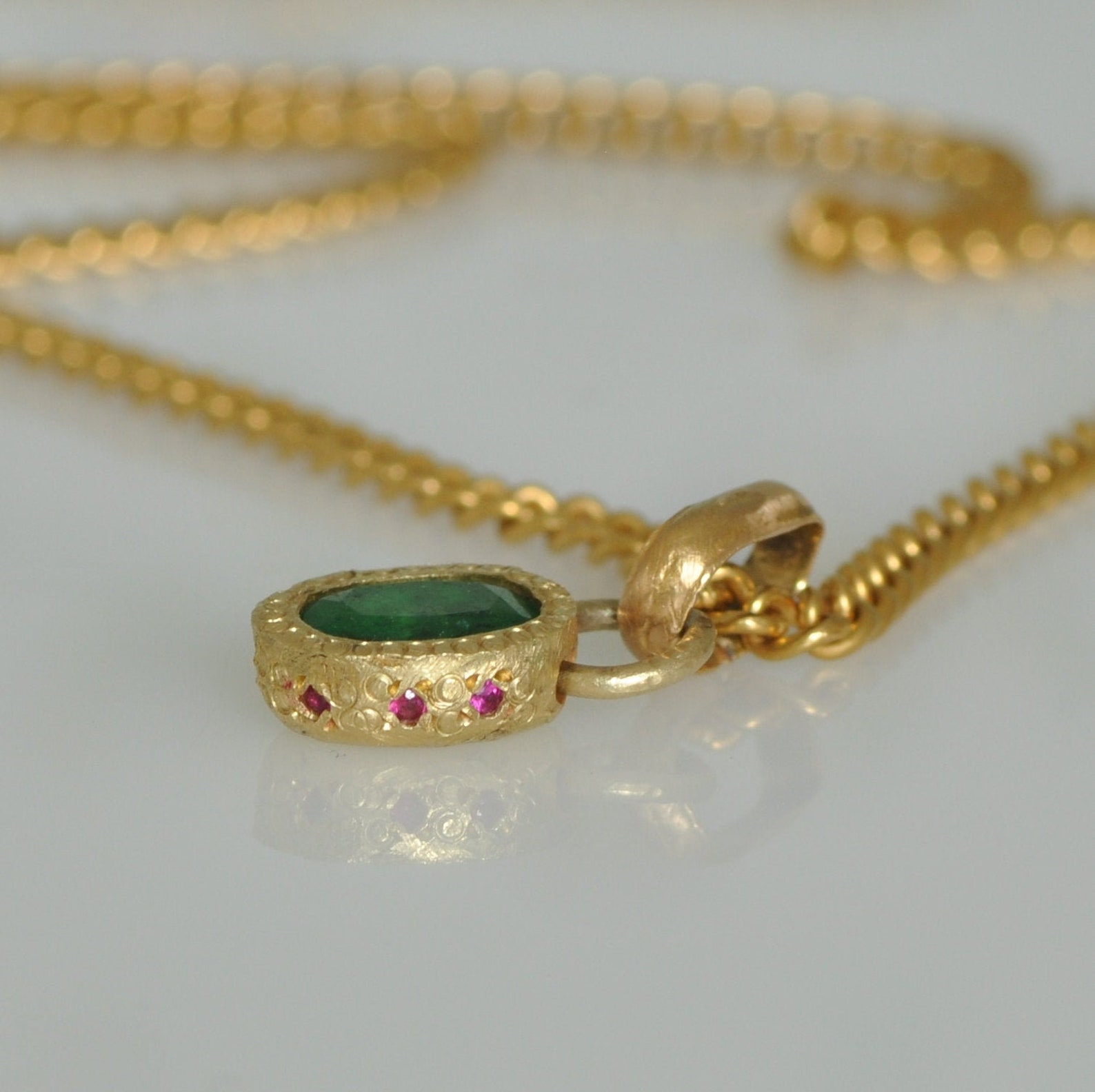 18K Gold Emerald Pendant,green Emerald and Ruby Pendant,18k Gold ...