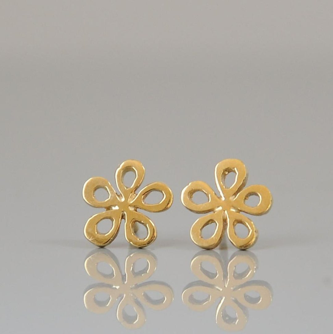Solid Gold Earrings,small Stud Earrings,14k Solid Gold Flowers, 14k ...