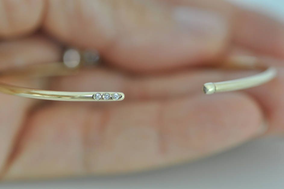 14k Gold Open Cuff Bracelet, Trendy Gold & Diamond Delicate Stacking ...