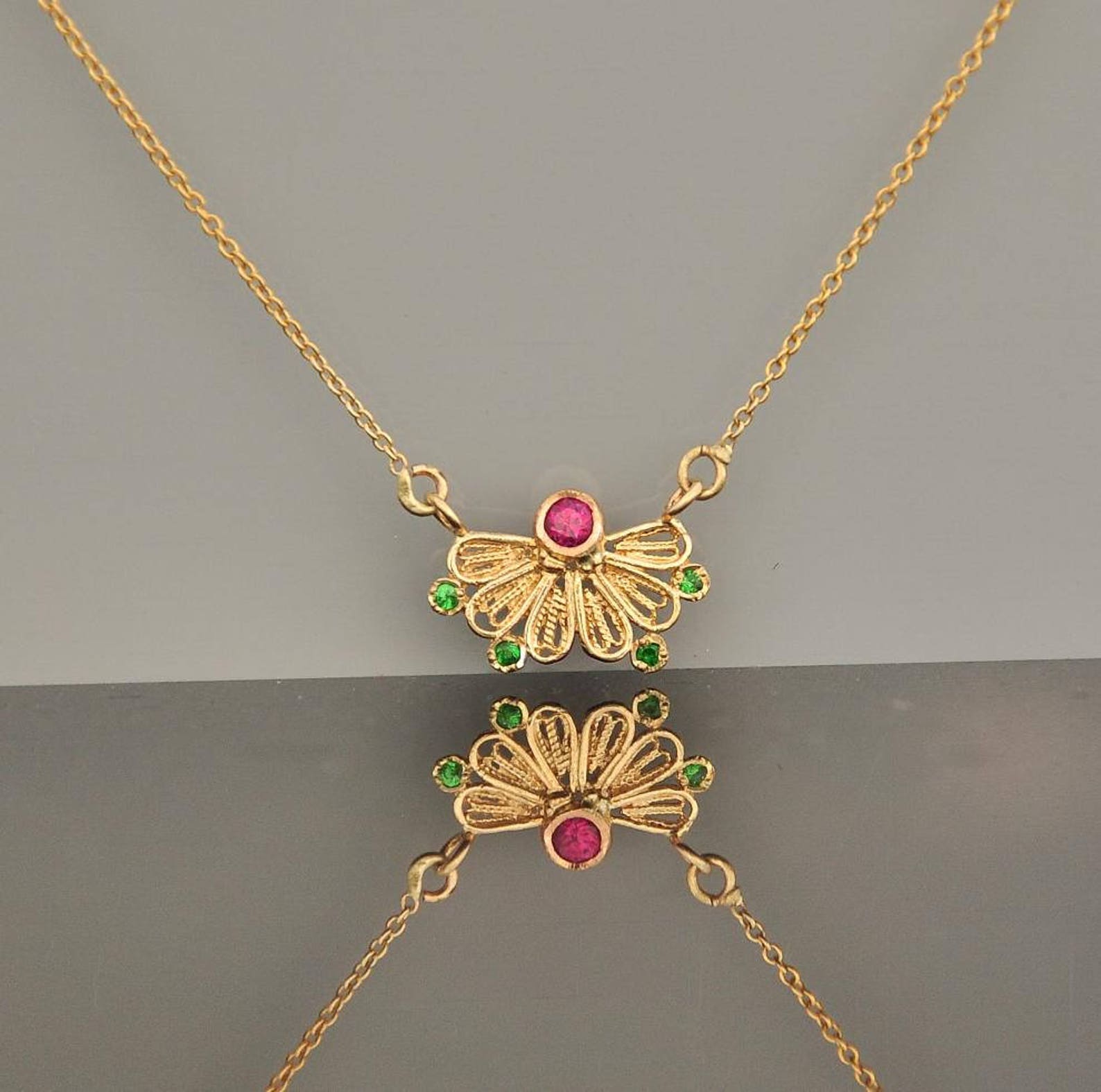Ruby Necklace Dainty Pendant Pink Ruby Pendant Small 14k - Etsy