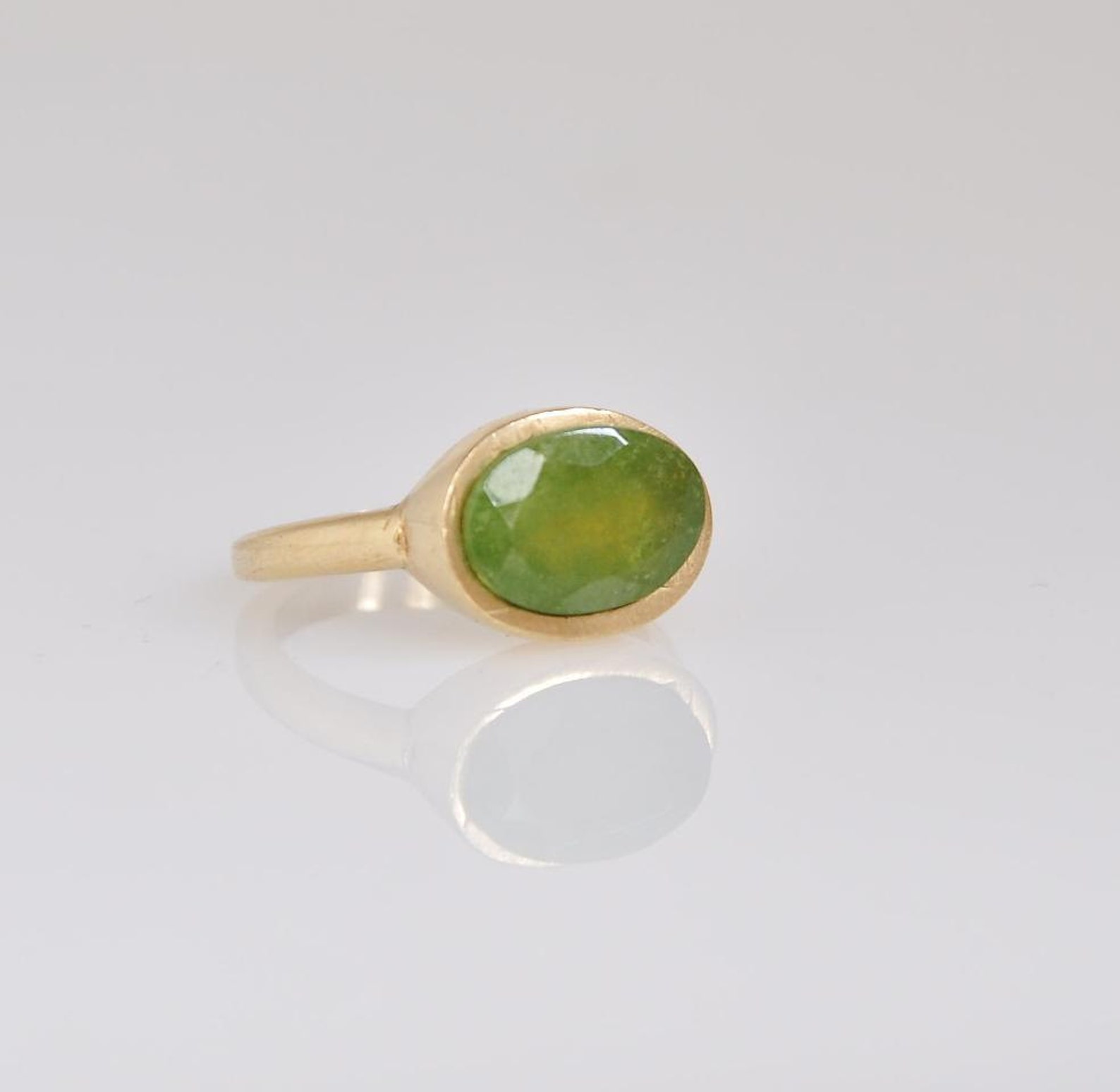 18k Gold Statement Ring Green Large Stone Gemstone Solid - Etsy Israel