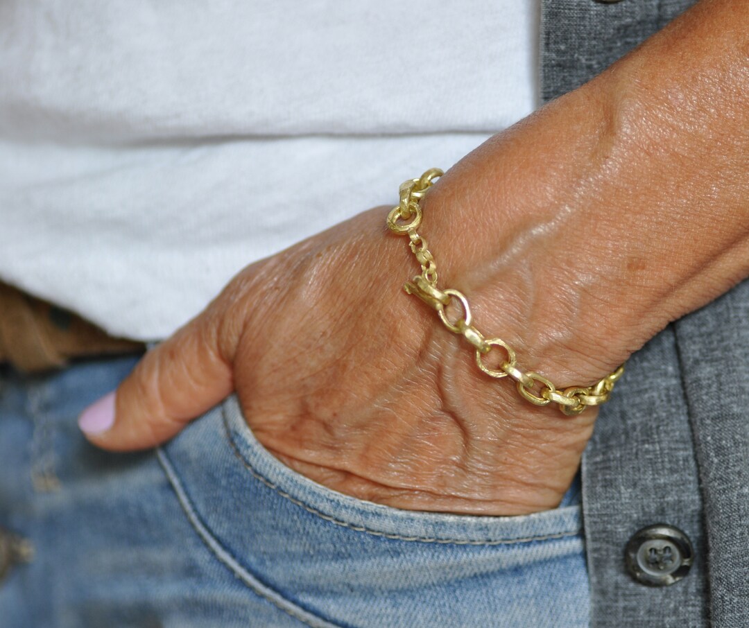 Statement Bracelet, 18k Solid Gold Bracelet, Handmade Chain Bracelet ...