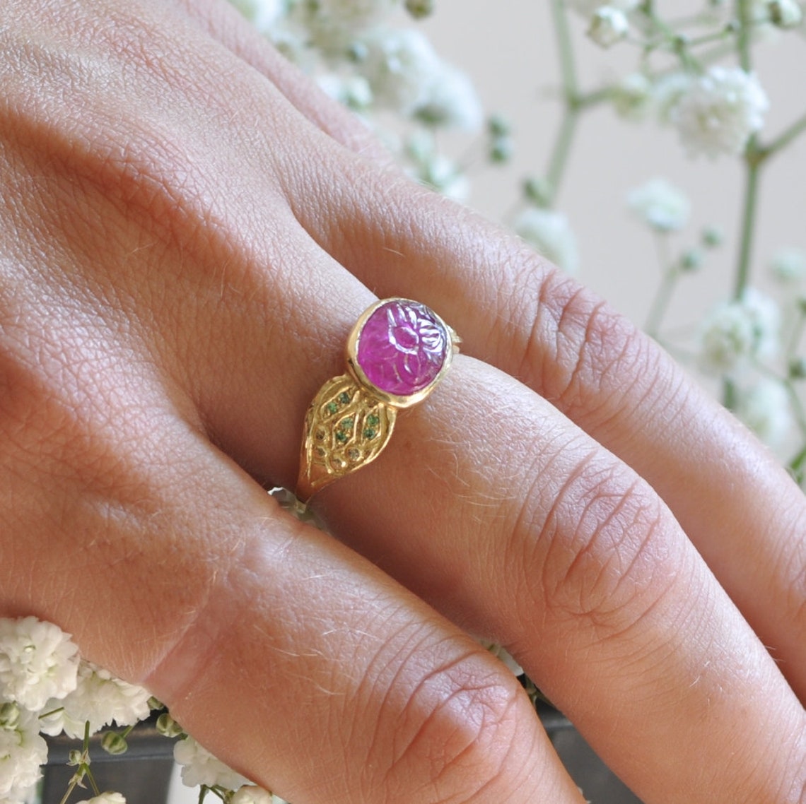 Ruby Gold Ring 14k Solid Gold Ring Indian Style Jewelry | Etsy