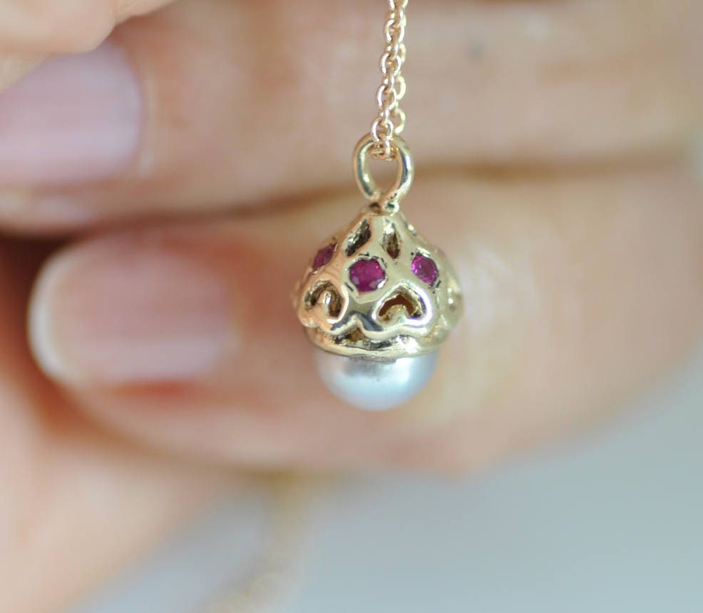 Gold and Ruby Necklace Bridle Pearl Gold Necklace Handmade | Etsy