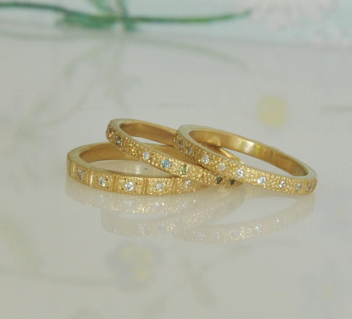 18k Gold Bridal Set of RingGold and Diamonds Wedding | Etsy