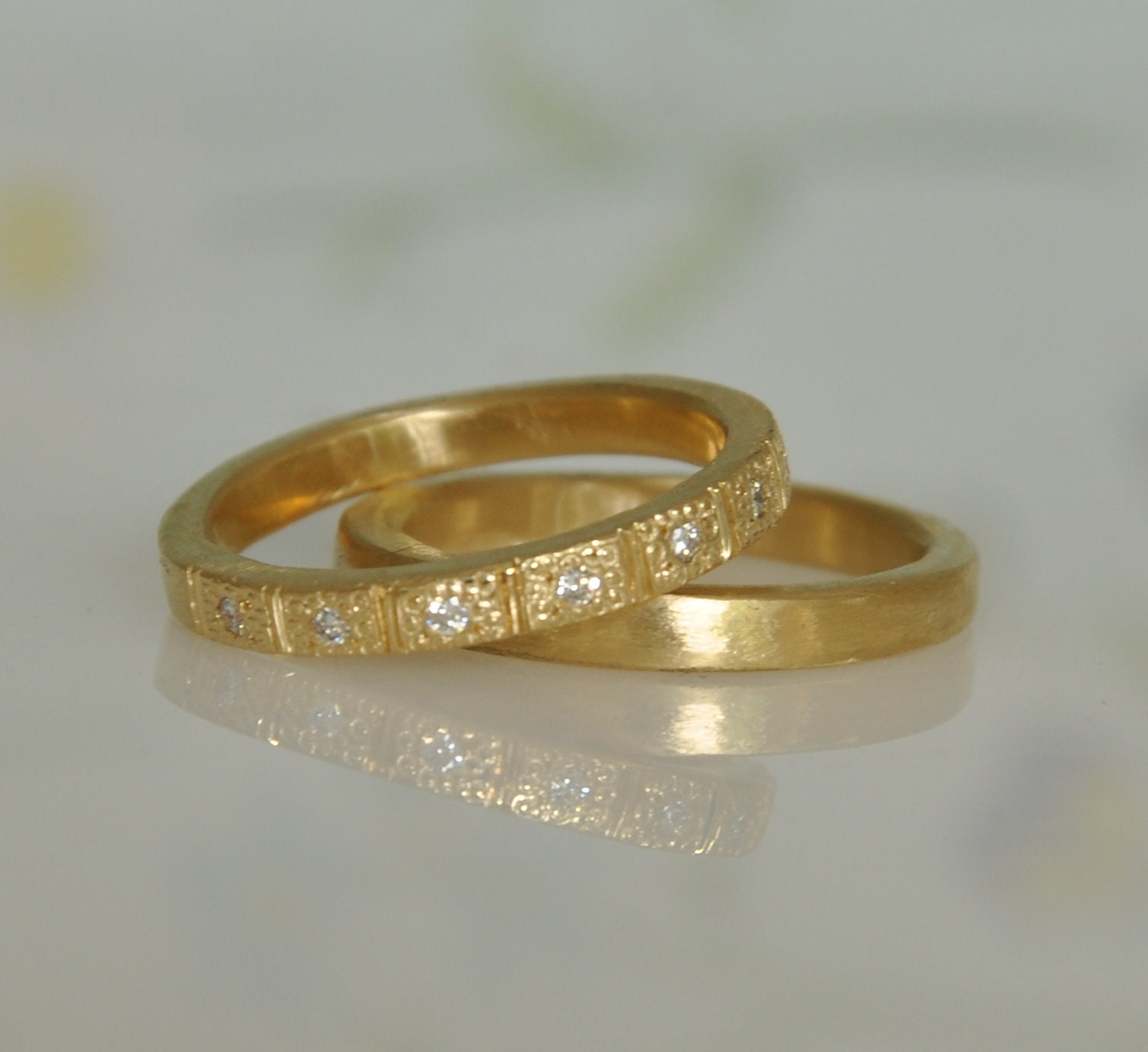 18k Gold Bridal Set of RingGold and Diamonds Wedding | Etsy