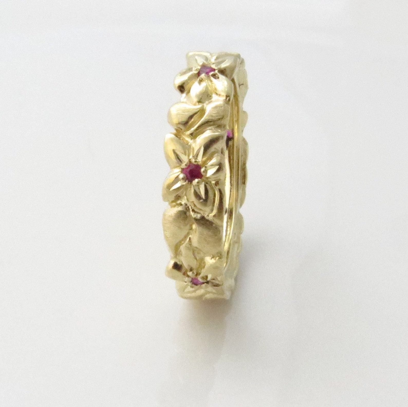 Flowers Wedding Ring , 14k Gold Flower Ring , Ruby Wedding Band ...