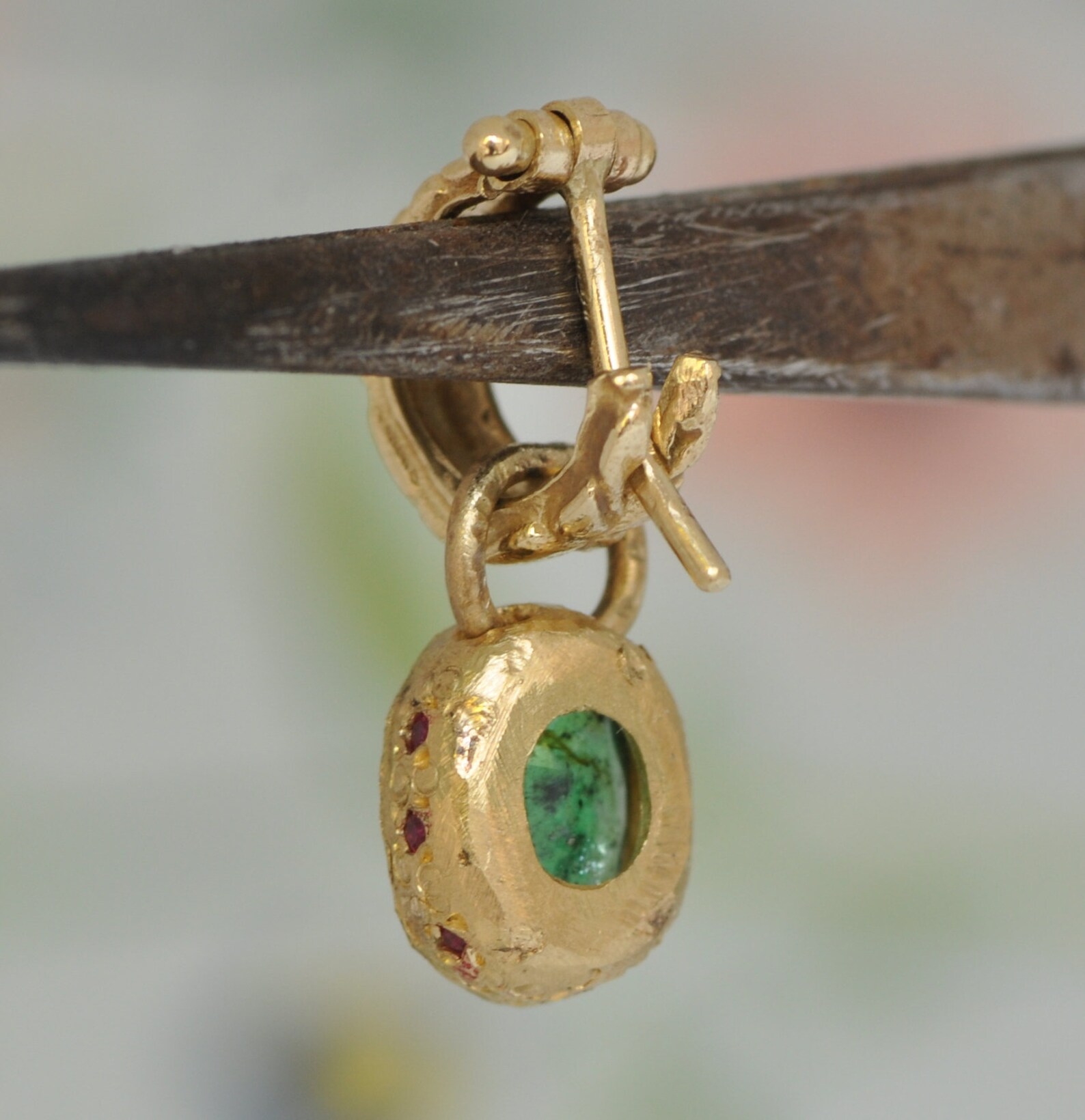 Gold Emerald Single Earring Gold Hoop Earring 18k Gold One | Etsy