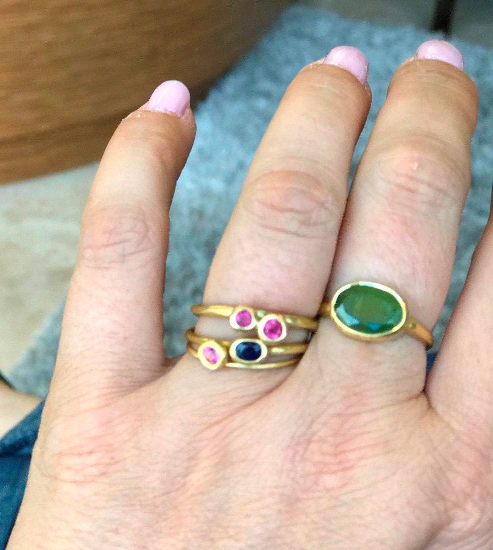 18k Gold Statement Ring Green Large Stone Gemstone Solid - Etsy Israel