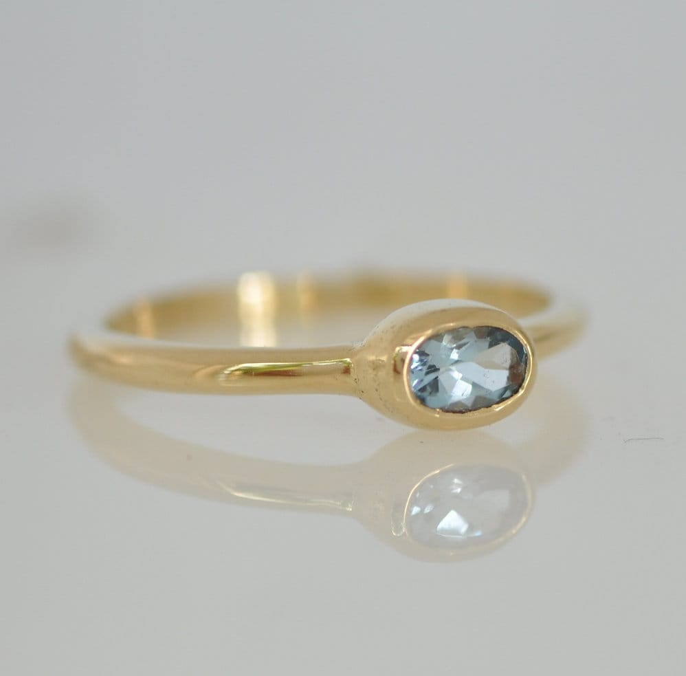 18k Gold Ring Aquamarine Gold Ring Stacking Gold Ring - Etsy Israel