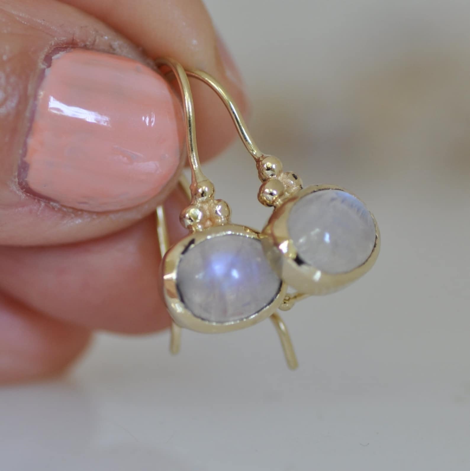 14k Solid Gold Earrings, June Birthstone Earring, Oval Moonstone ...