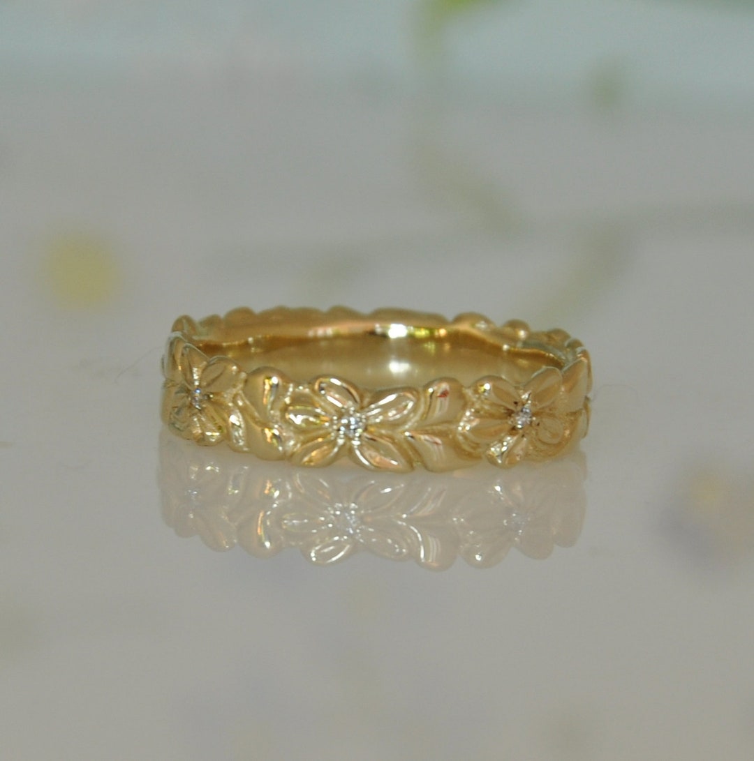 Diamond Flower Ring for Woman, Solid Gold Diamonds Ring, Gold Flowers ...