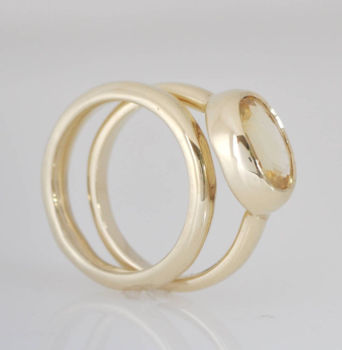 Cabochon 14k Gold Ring, Solid Gold Ring for a Woman, Yellow Citrine ...