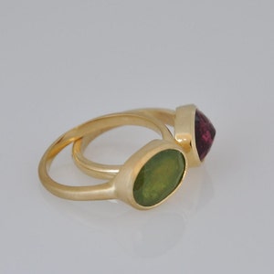 18k Gold Statement Ring , Green Large Stone, Gemstone Solid Gold Ring ...
