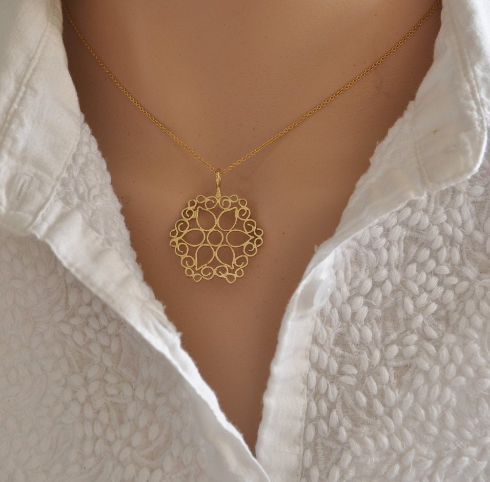 Gold Pendant Solid Gold Pendant Mandala Gold Pendant Fine - Etsy Israel