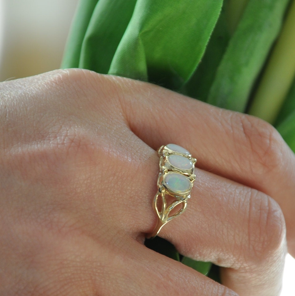 Opal Engagement Ring Unique Engagement Ring 3 Opal and Gold | Etsy
