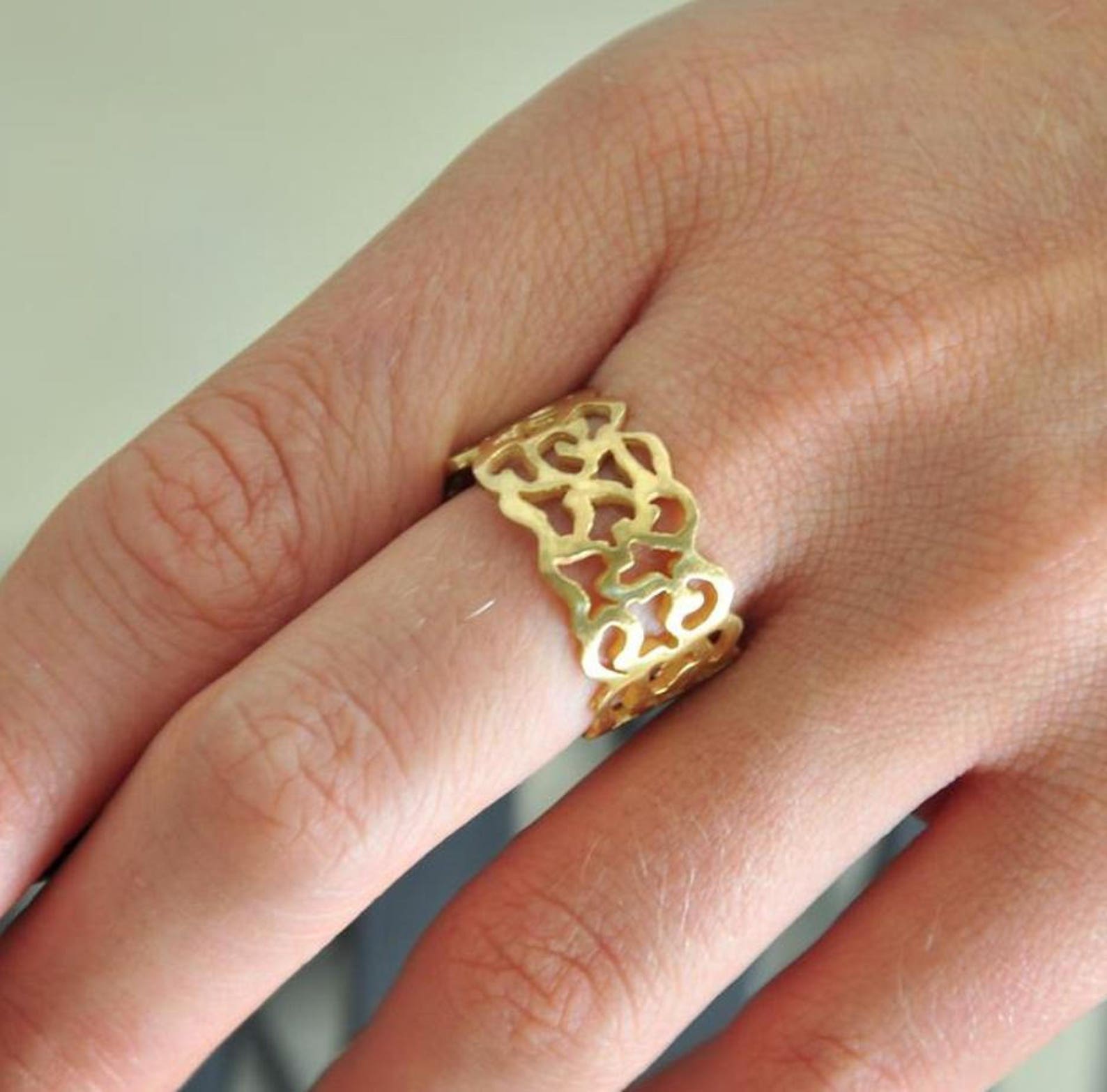 Woman Wedding Band Wide Wedding Ring Gold Lace Band Wide - Etsy Israel