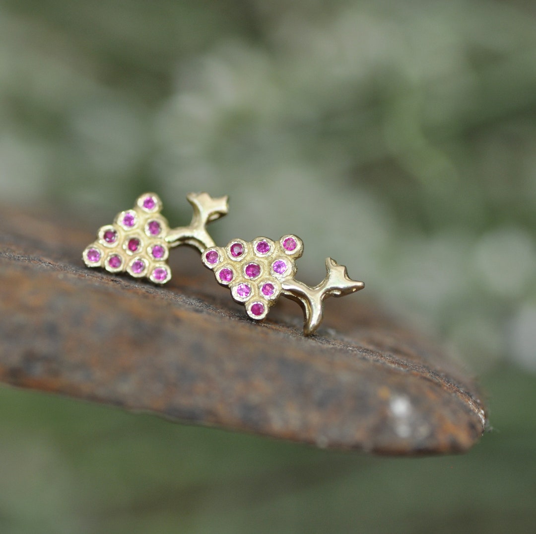 Ruby Post Earring,14k Gold Tiny Earring, Fine Jewelry Earring,grapes ...