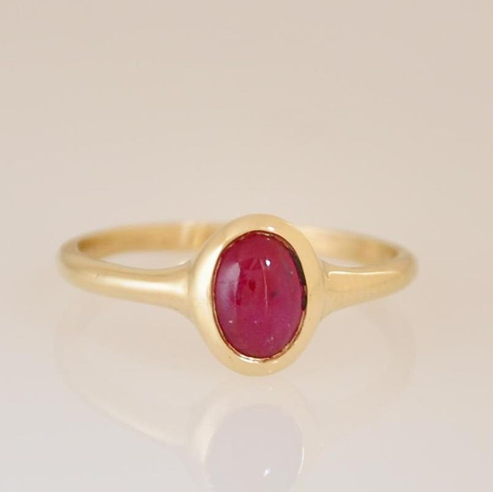 14k Gold Ruby Ring Oval Cabochon Gemstone Solid Yellow Gold - Etsy Israel