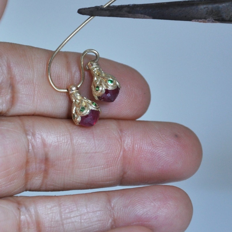 Ruby Earrings Ruby Jewelry 14k Gold Earring Tiny Ruby | Etsy