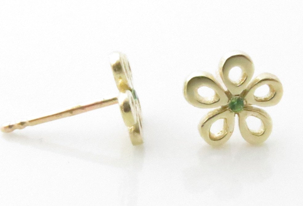 14k Gold Stud Earrings Small Gold Earrings Gold Flower | Etsy