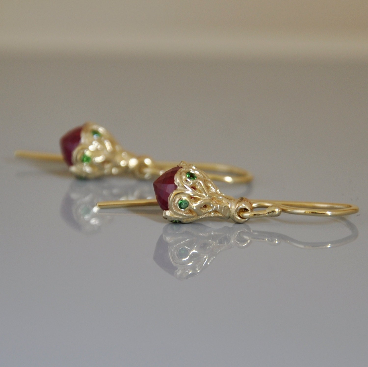 Ruby Earrings , Ruby Jewelry , 14k Gold Earring , Tiny Ruby Earring ...