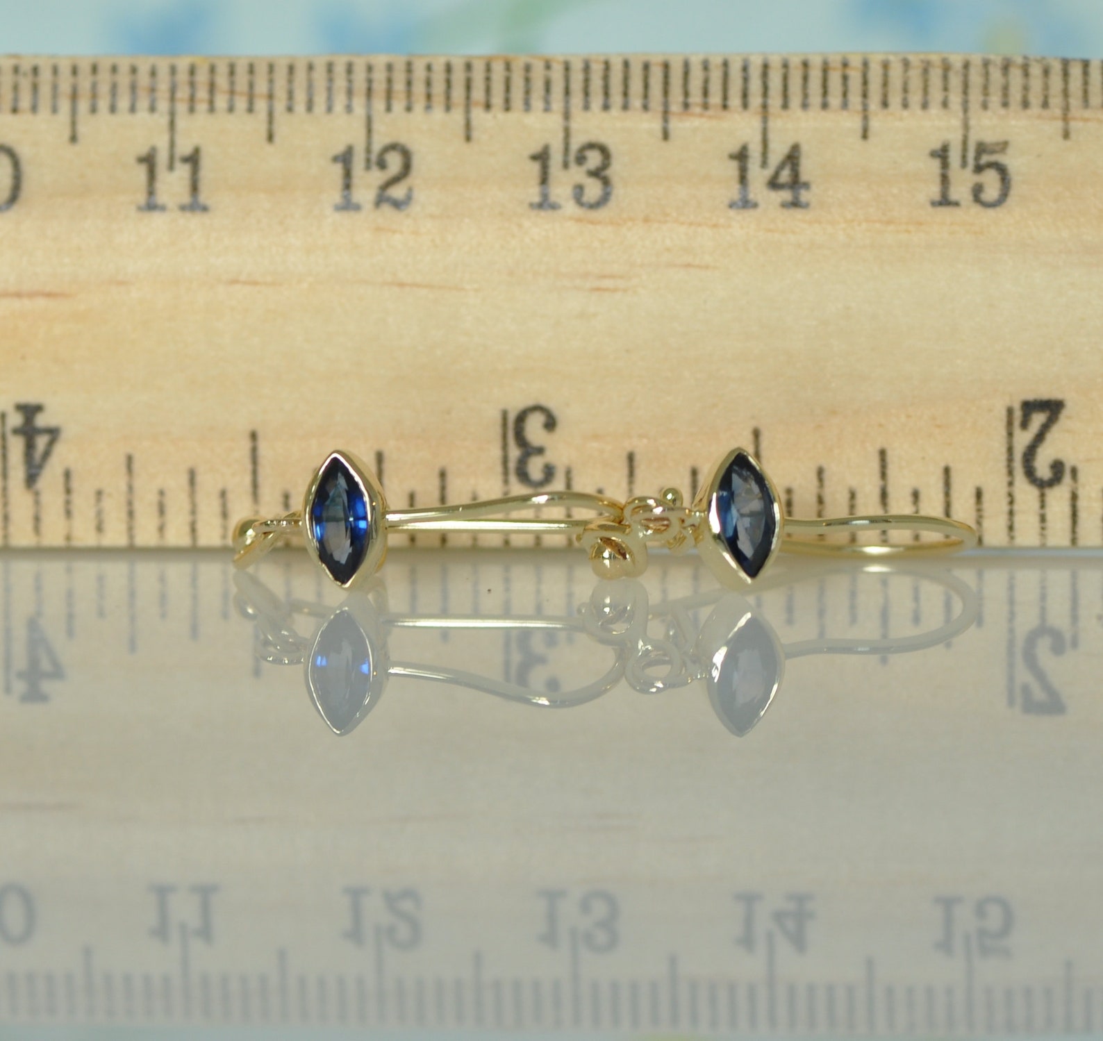 Blue Sapphire Gold Earring,tiny Dangle Earring, Small Marquise Sapphire ...
